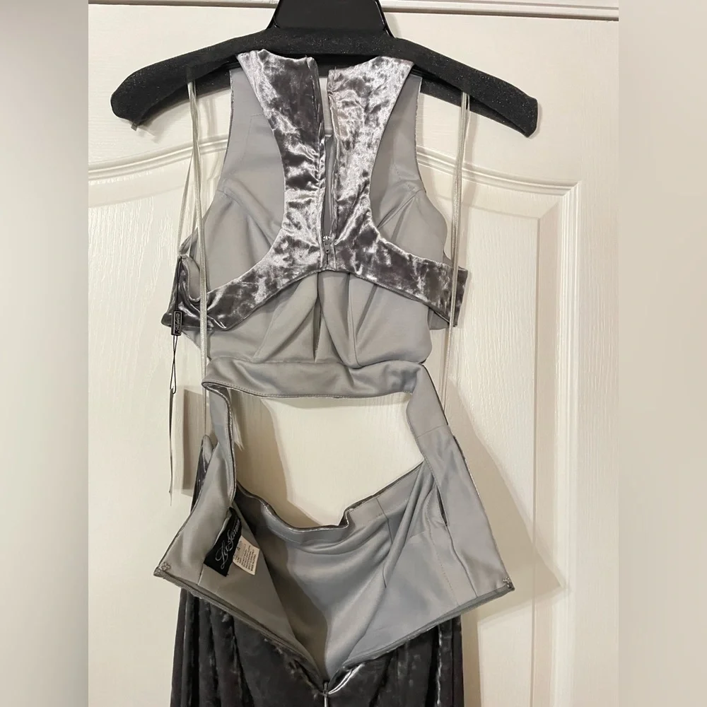 La Femme | Dresses | La Femme Silver Openback Long Mock Twopiece Velvet ...